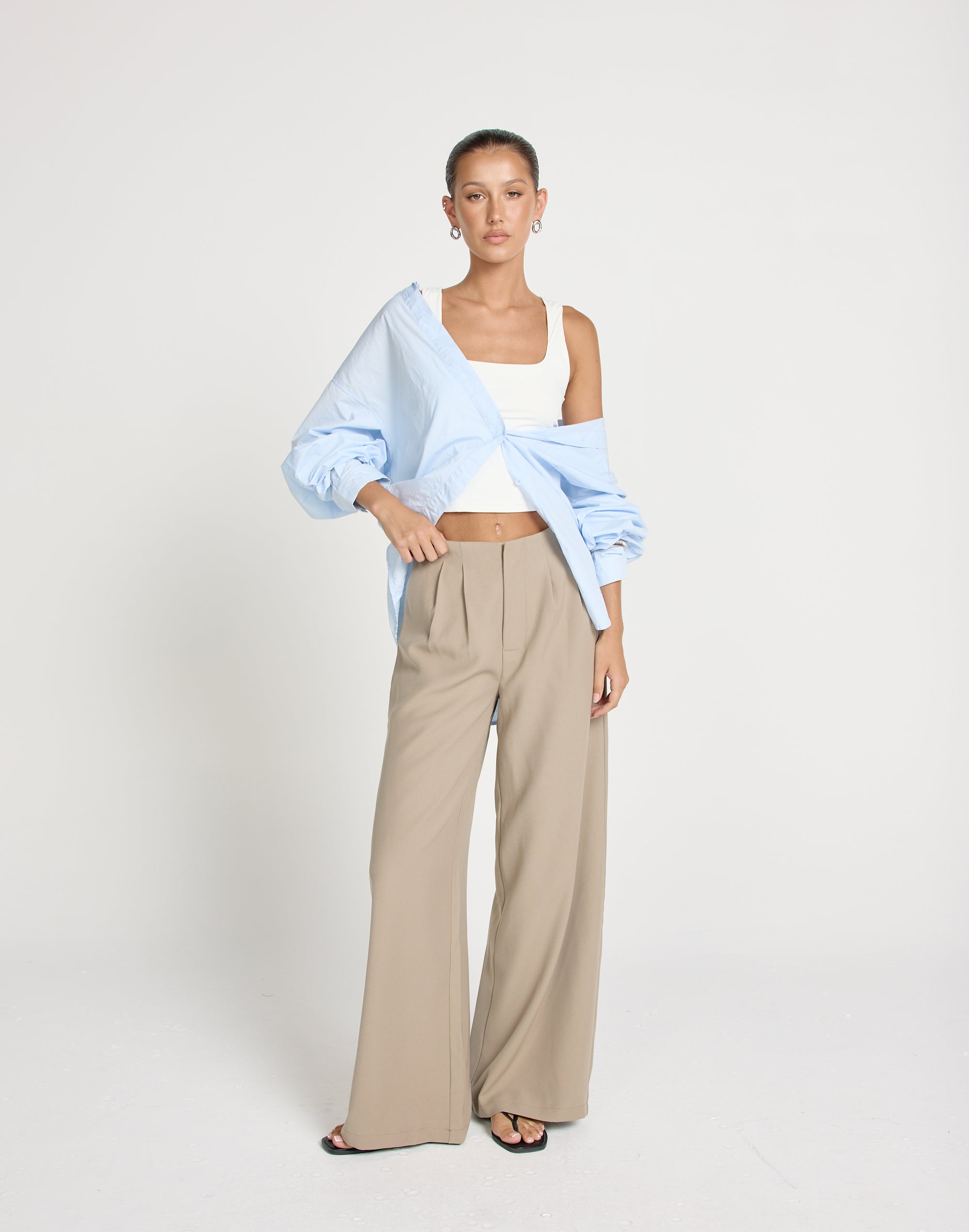 Bethany Pants (Dusty Sage) - CHARCOAL EXCLUSIVE - High Waisted Wide Leg Pants