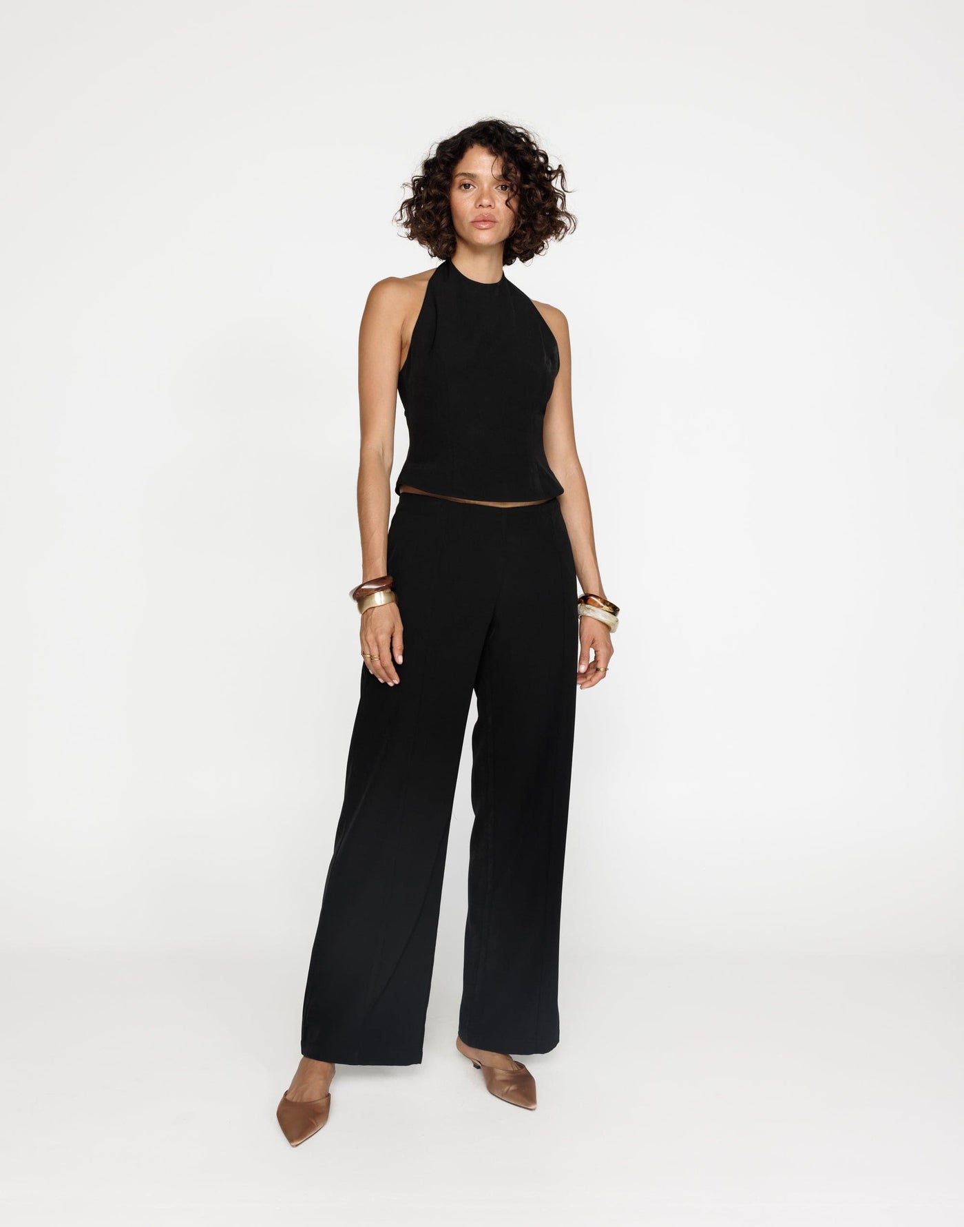 Kalla Top (Black) | CHARCOAL Exclusive - High Tie Up Neckline Button ...