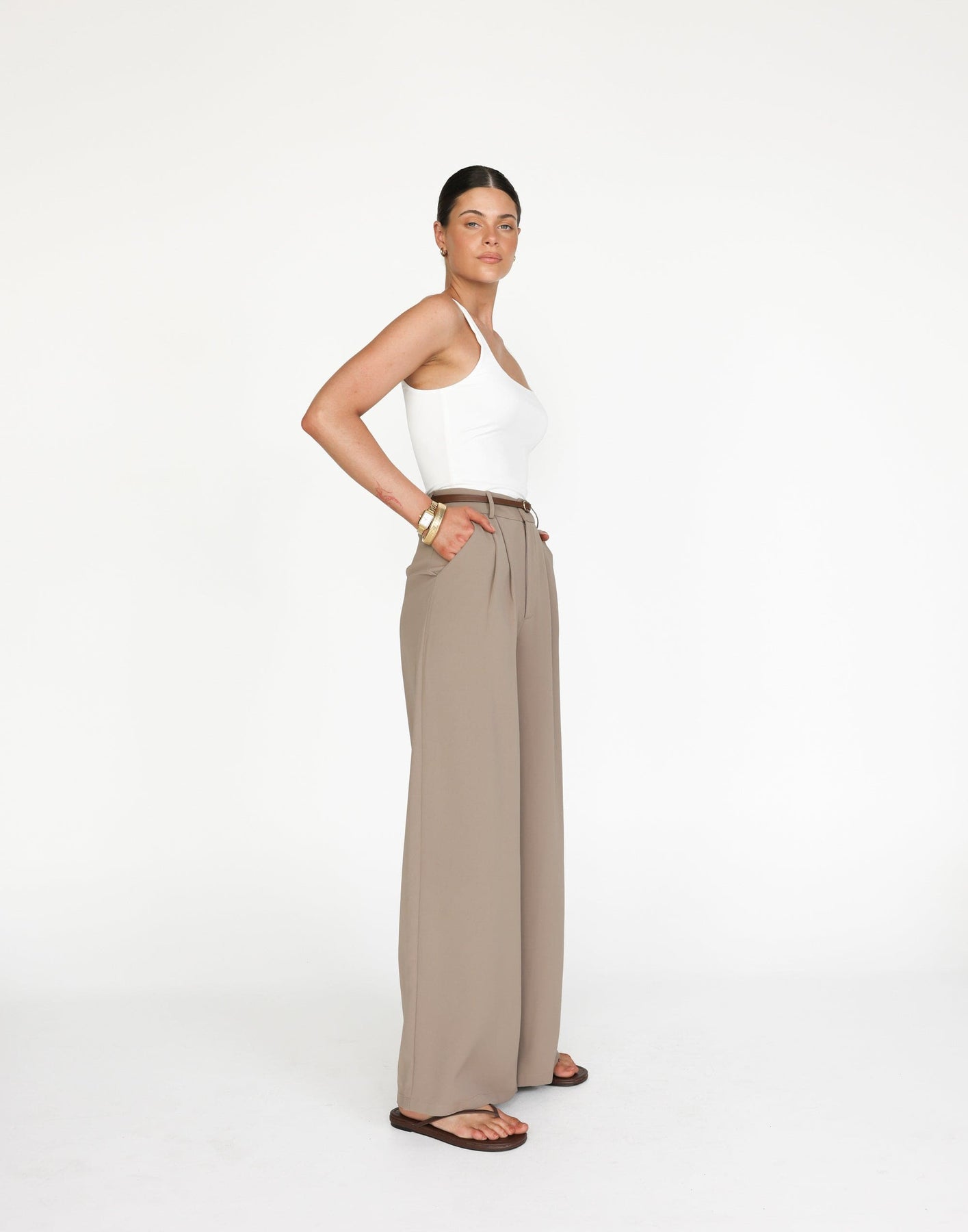 Chicago Pants (Mushroom) - High Rise Tailored Wide Leg Pants – CHARCOAL