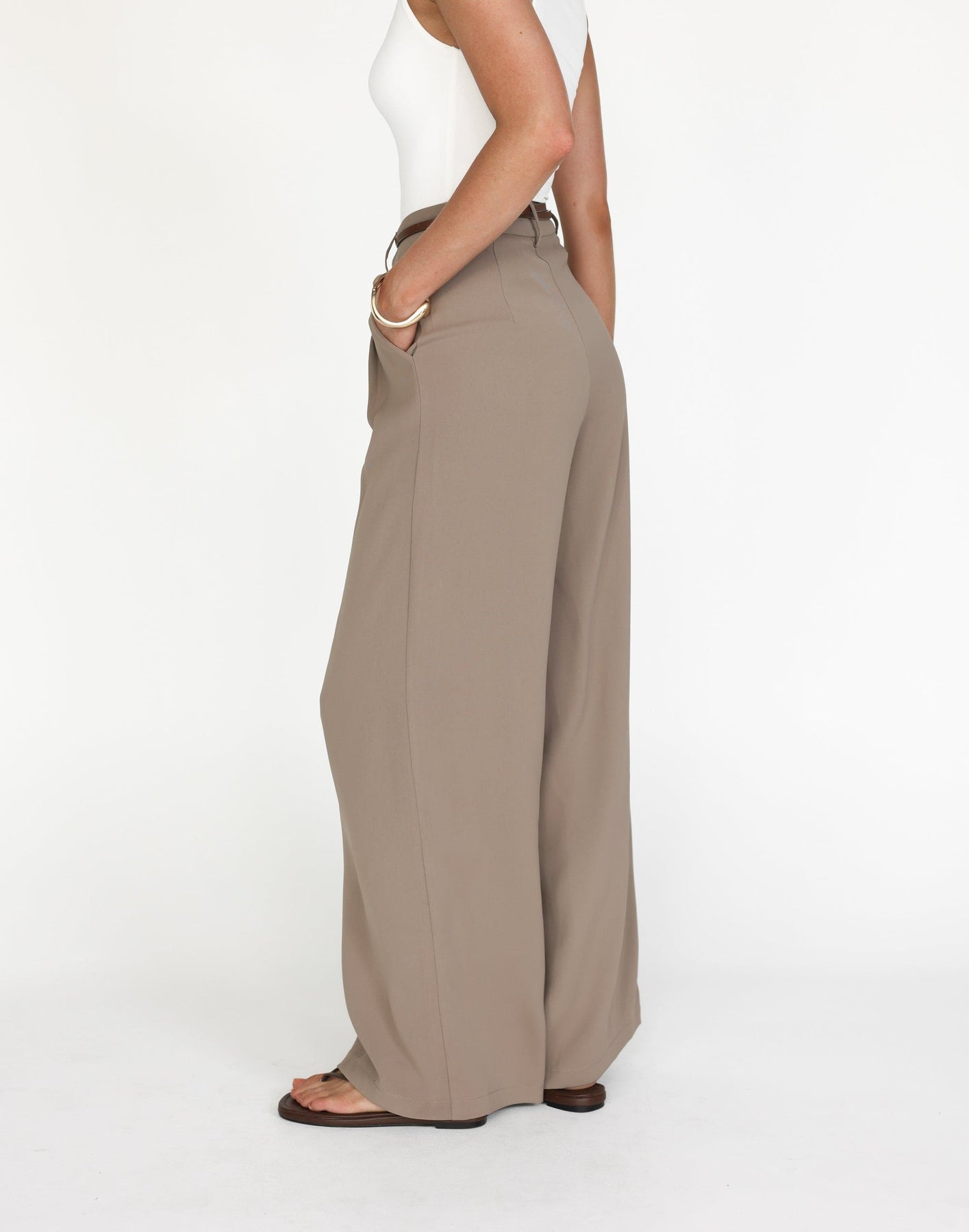 Chicago Pants (Mushroom) - High Rise Tailored Wide Leg Pants – CHARCOAL