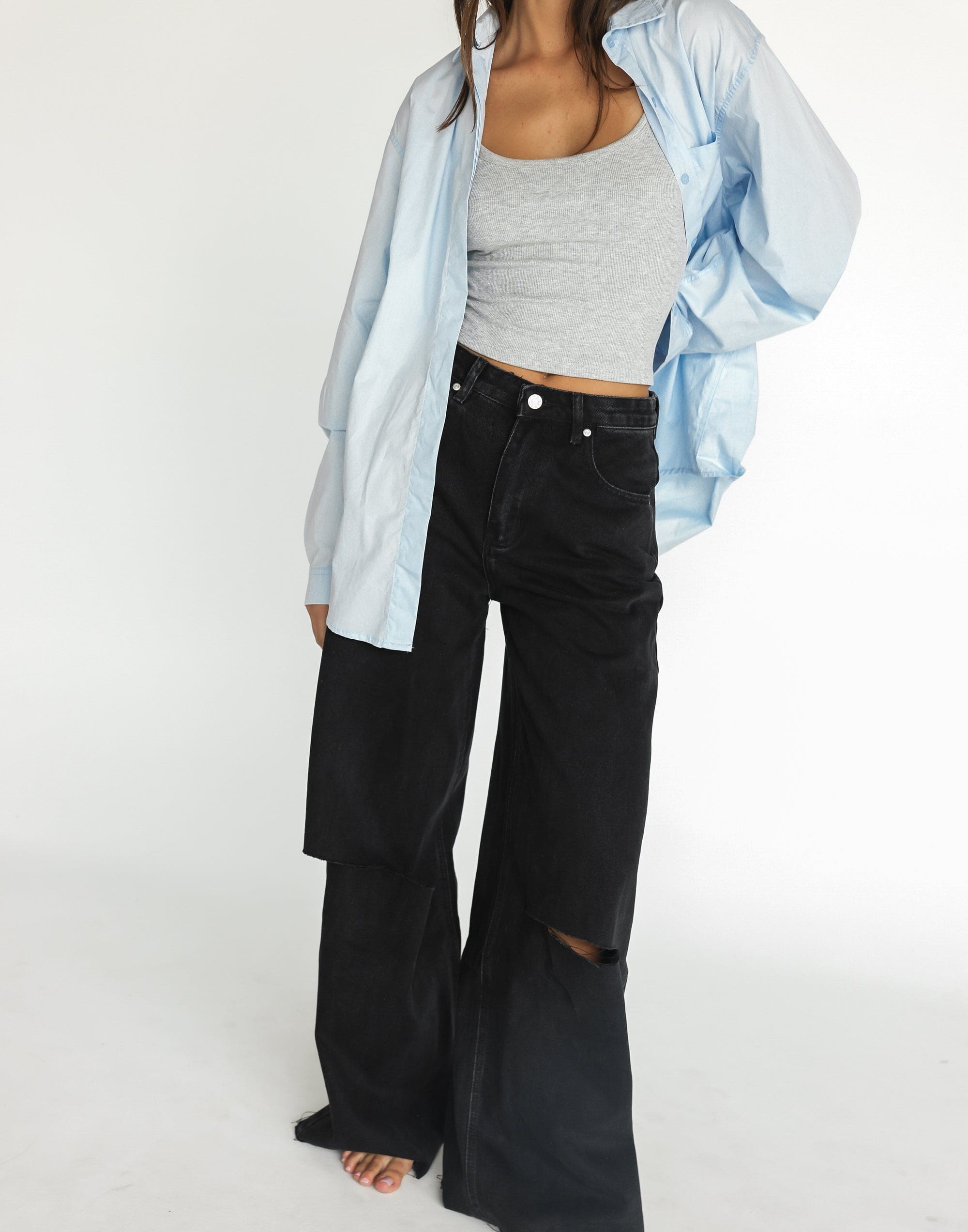 Jacob Jeans (Vintage Black) | CHARCOAL Exclusive - Ripped Knee Wide Leg ...