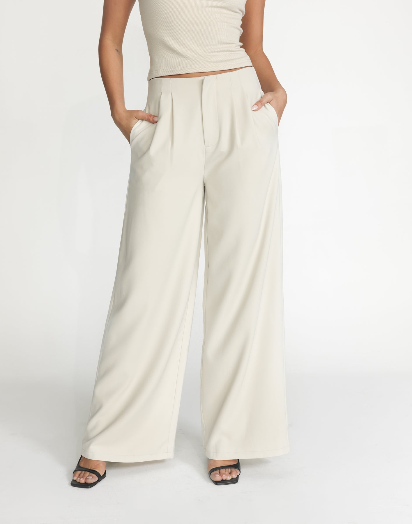 Bethany Pants (Oat) | CHARCOAL Exclusive - High Rise Wide Leg Pant