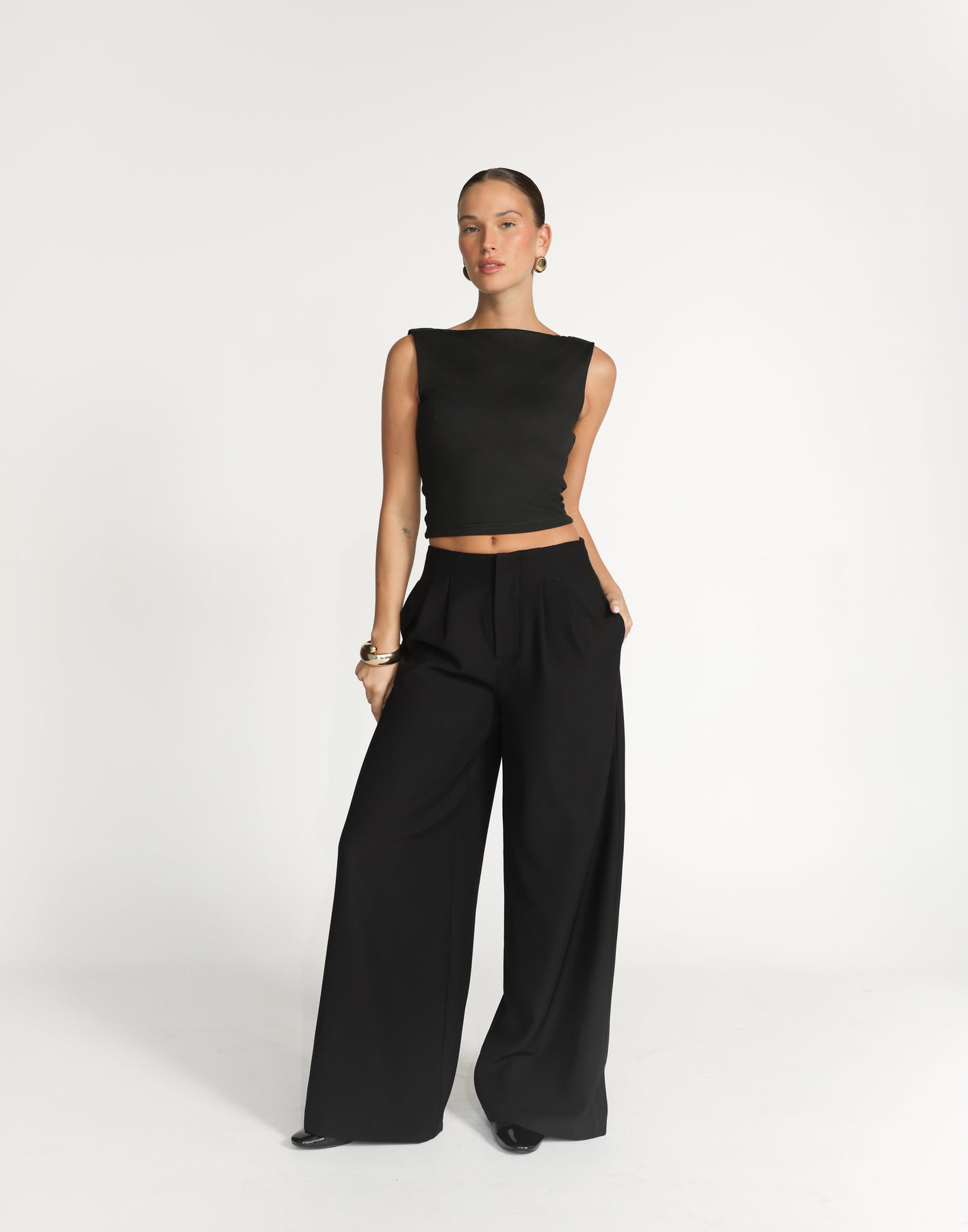 Bethany Pants (Black) | CHARCOAL Exclusive - High Rise Wide Leg Pant