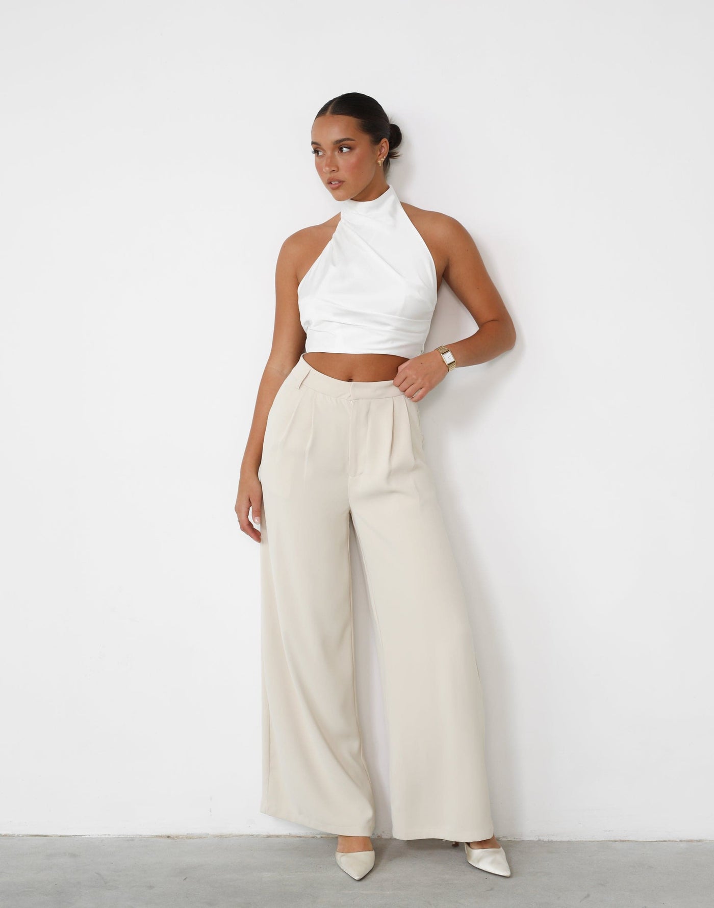 Chicago Pants (Oat) - High Rise Tailored Wide Leg Pants – CHARCOAL