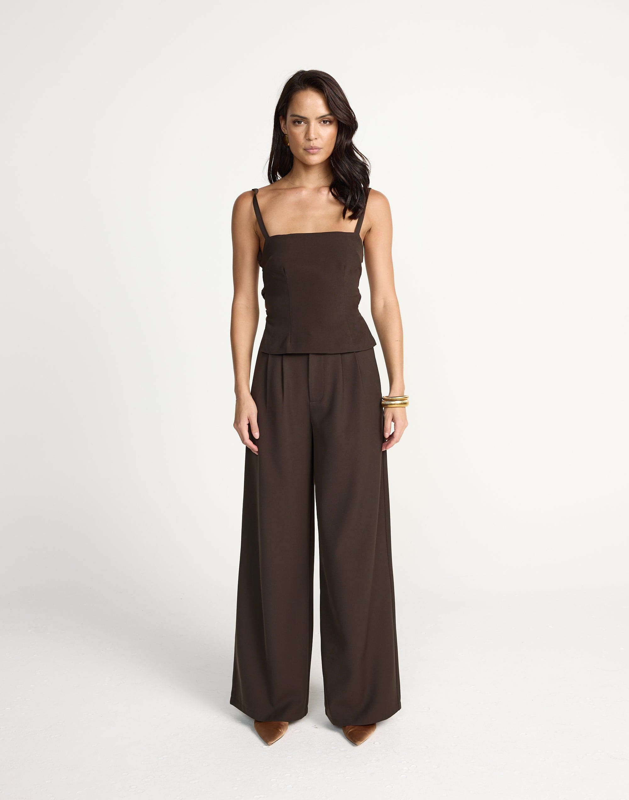 Bethany Pants (Chocolate) | CHARCOAL Exclusive - Wide Leg High Waisted Pants