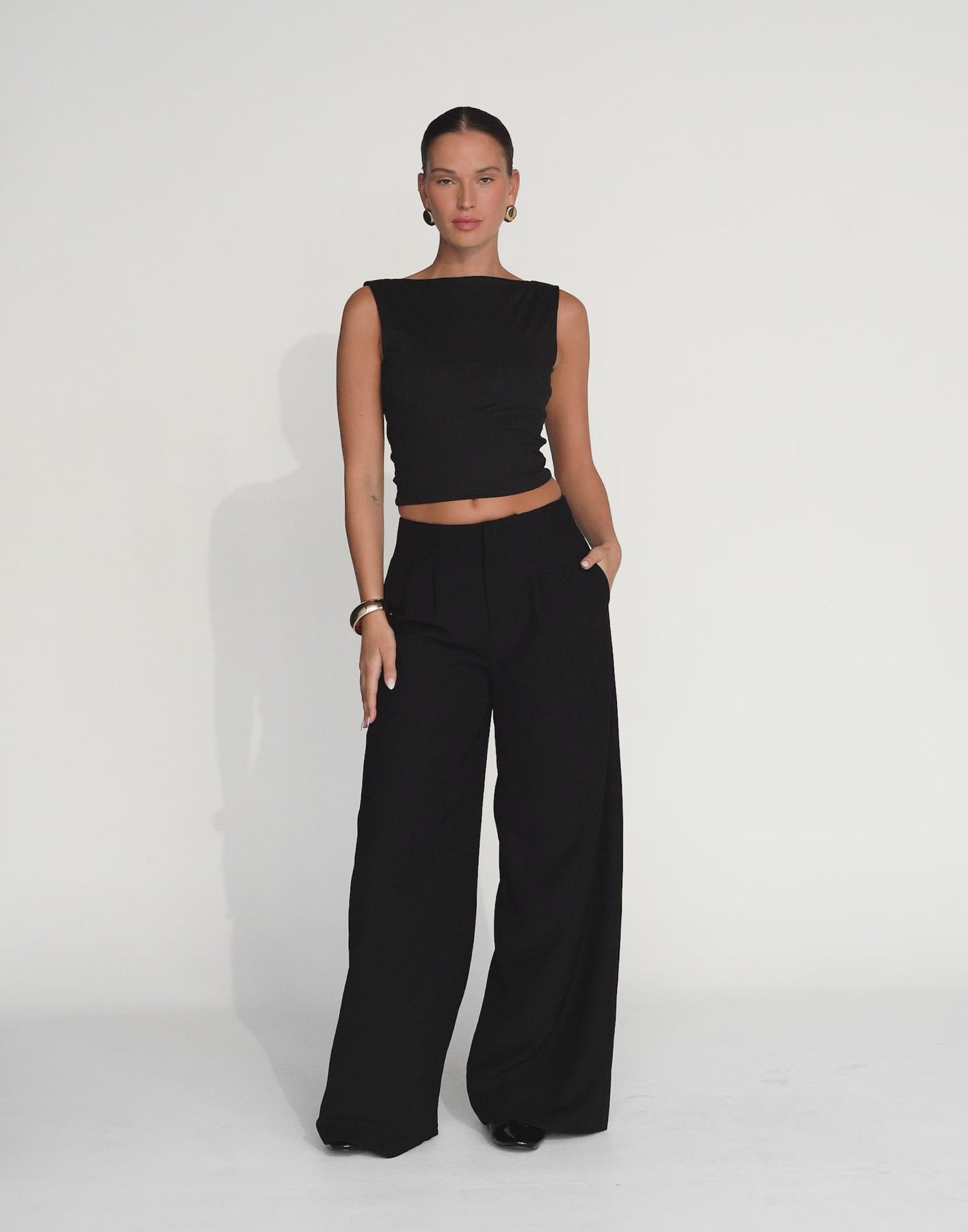Bethany Pants (Black) | CHARCOAL Exclusive - High Rise Wide Leg Pant