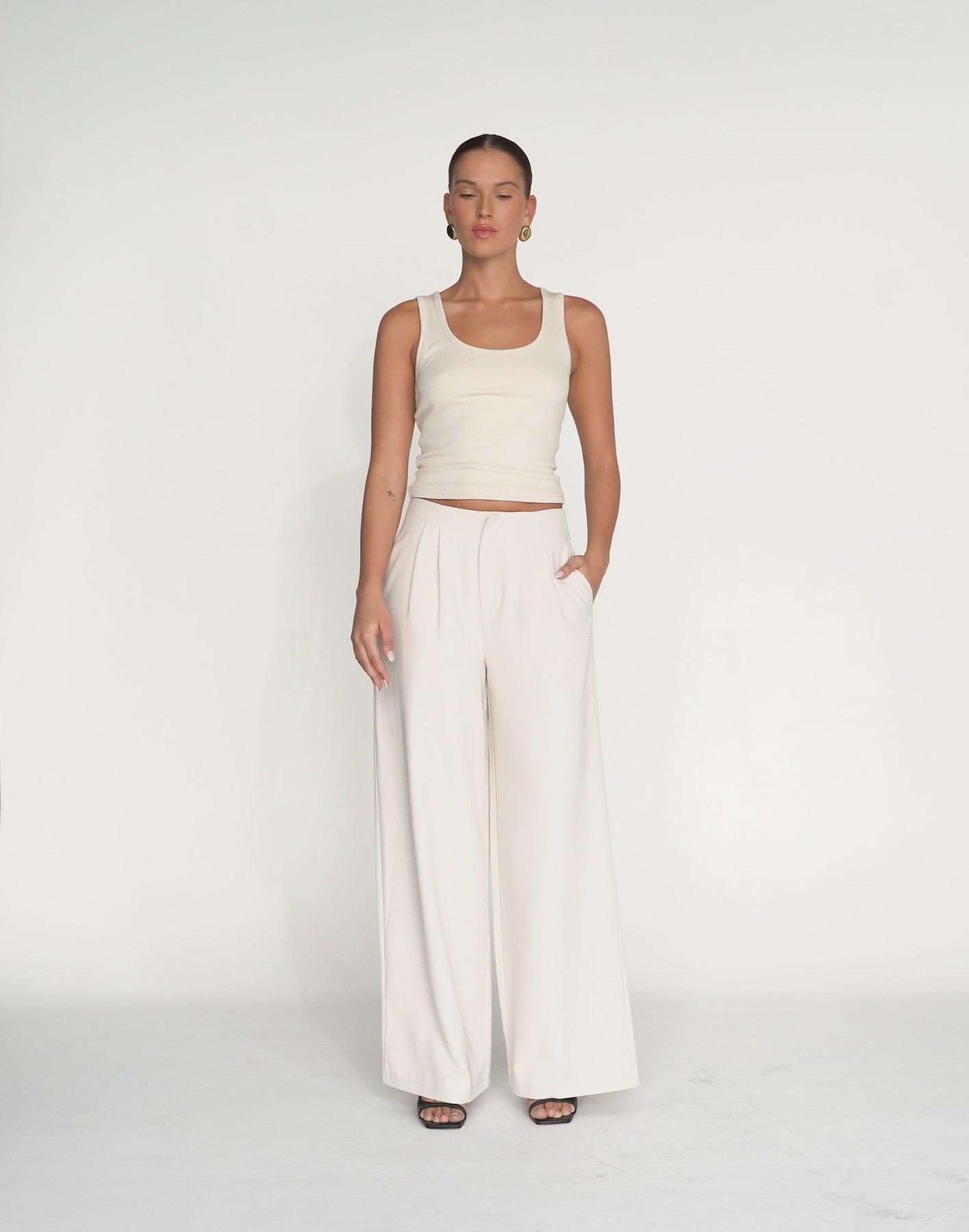 Bethany Pants (Oat) | CHARCOAL Exclusive - High Rise Wide Leg Pant
